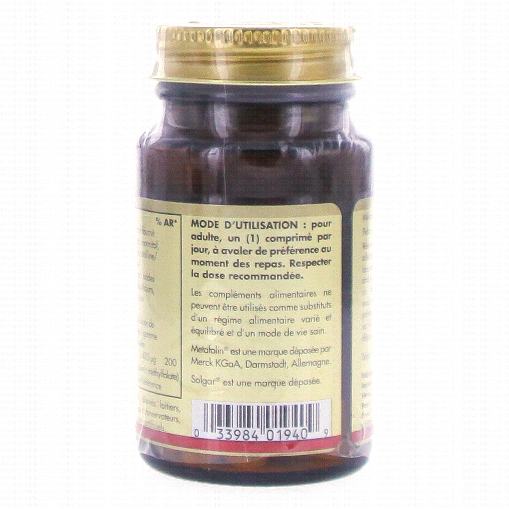 SOLGAR Metafolin (Vitamine B9) 400µg 50 comprimés - Parapharmacie Prado ...